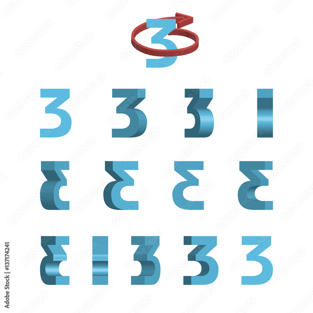 Sheet of sprites. Rotation of cartoon 3d Number 3. Stock Vector | Adobe ...