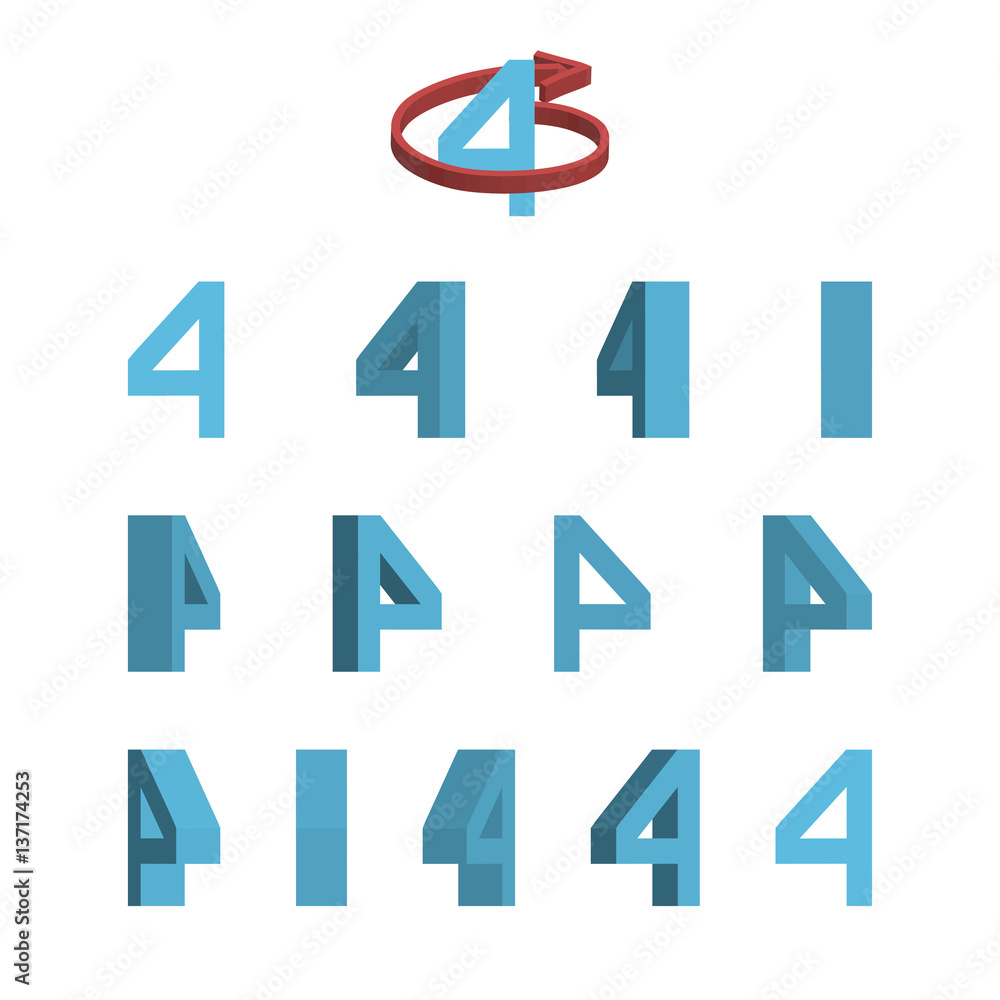 Sheet of sprites. Rotation of cartoon 3d Number 4. Stock Vector | Adobe ...
