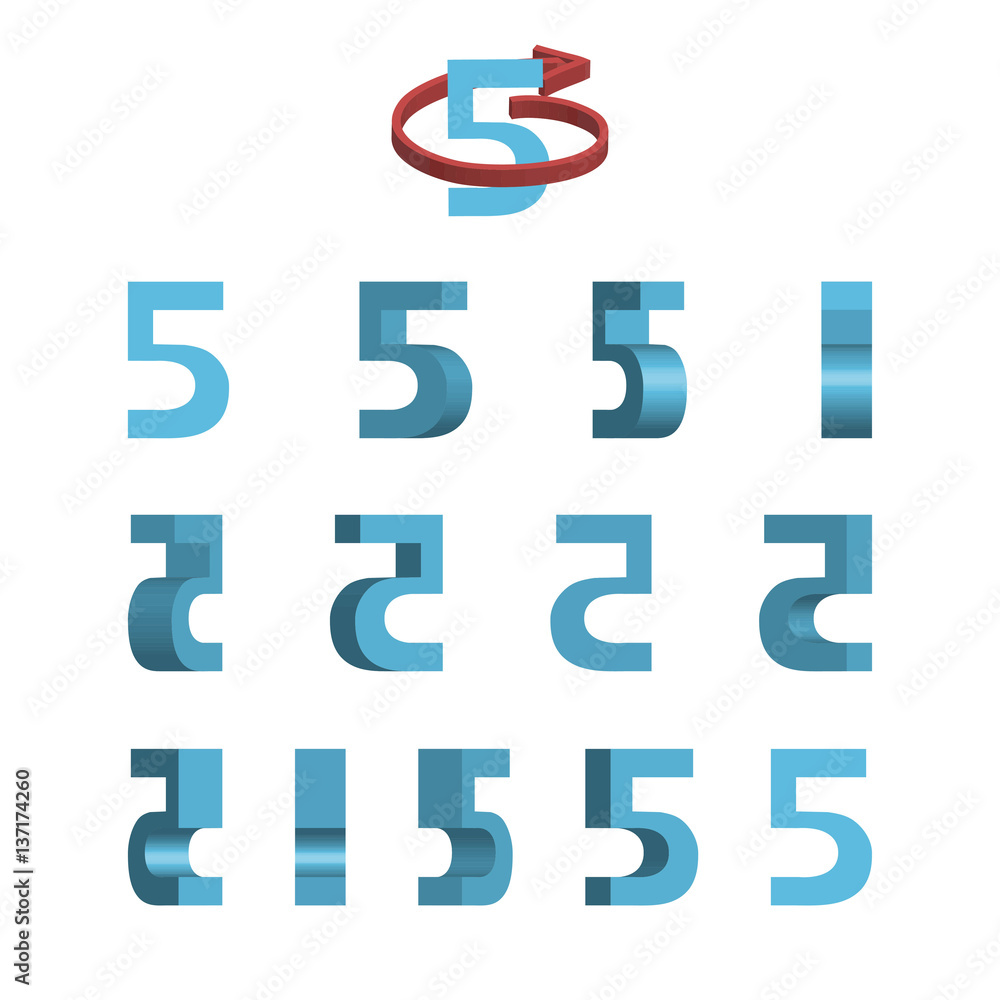 Vetor de Sheet of sprites. Rotation of cartoon 3d Number 5. do Stock ...