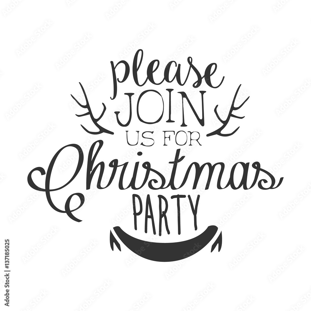 Christmas Party Black And White Invitation Card Design Template With ...