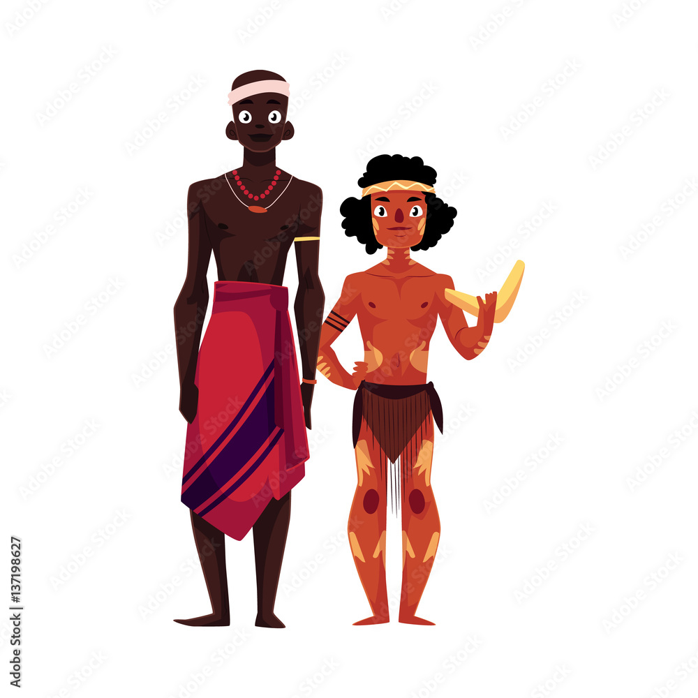 Native black skinned African tribal man and Australian aborigine ...