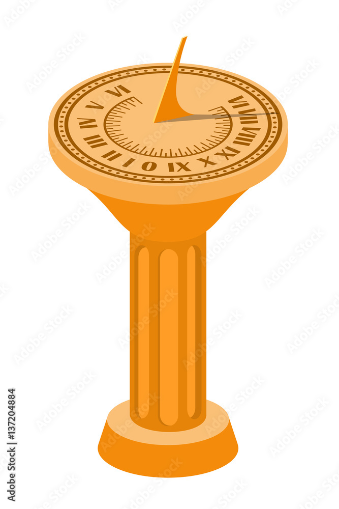 Color vector image of a sundial on a column on a white background ...