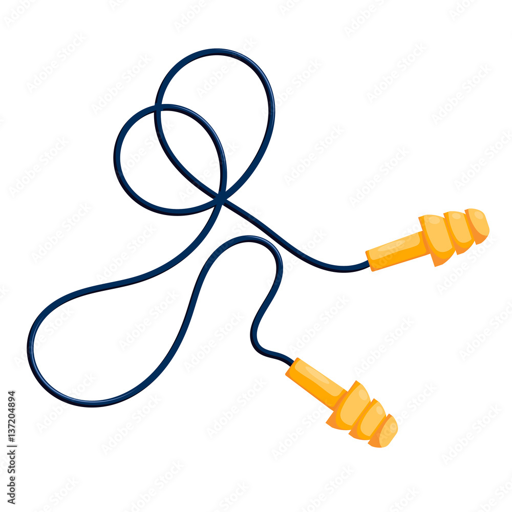 Vector illustration of modern yellow ear plugs on a white background ...