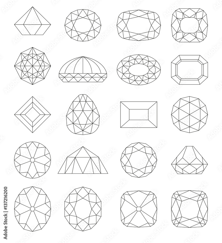 Diamond symbols. Line gems isolated on white background. Vector ...