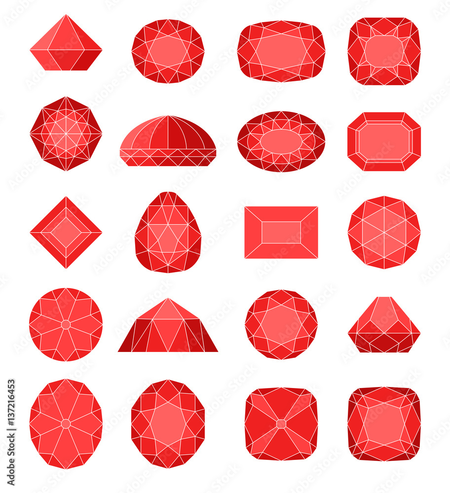 Diamond symbols. Red gems isolated on white background. Vector ...