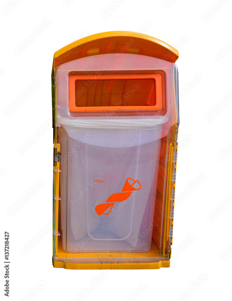 Orange recycle bin isolated on white background. Waste management ...