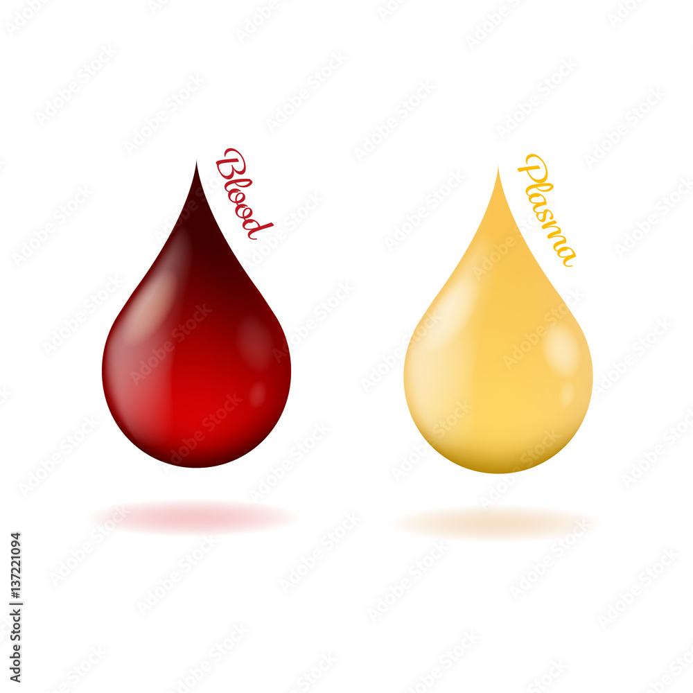 Vector illustration of drops of blood and drops of blood plasma Stock ...