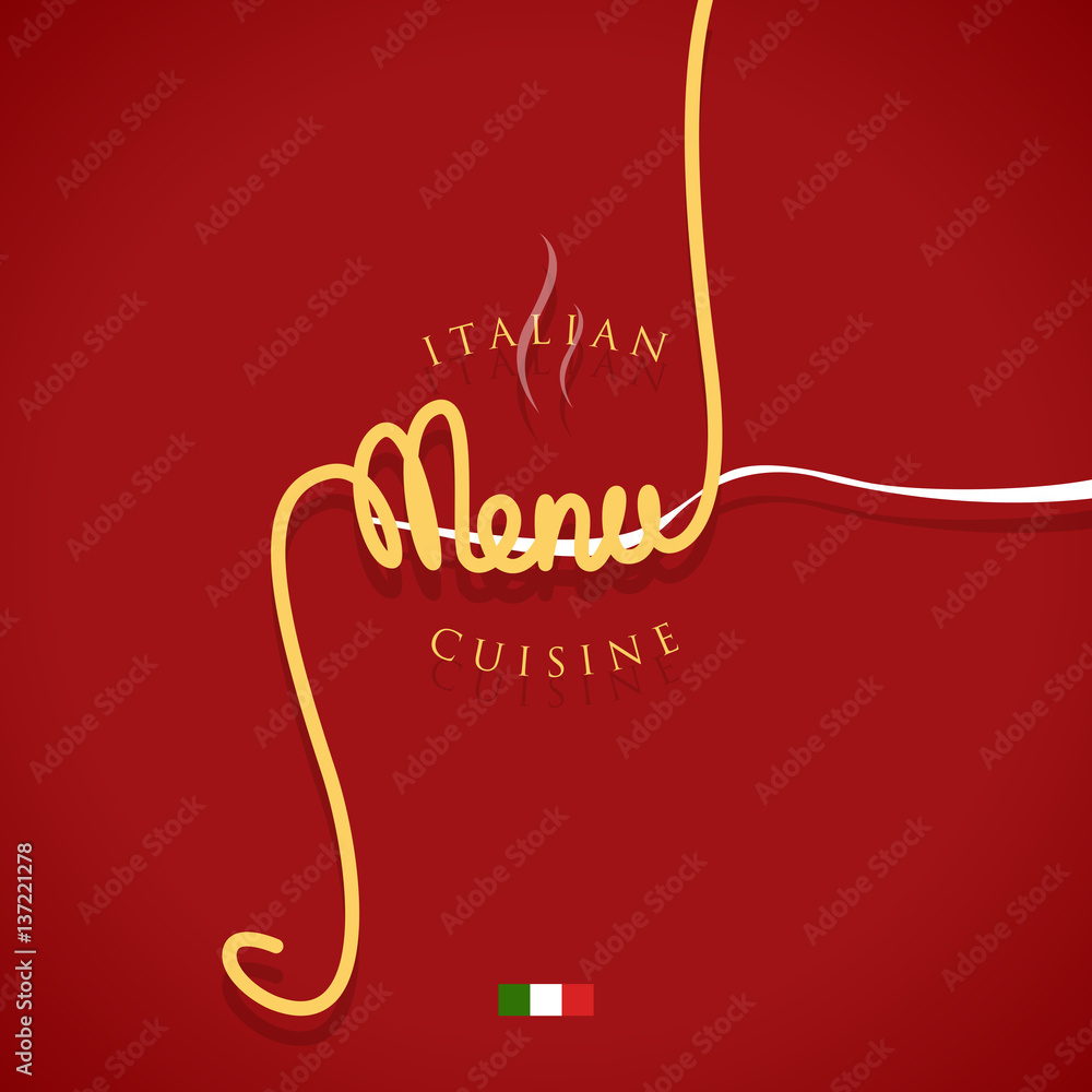 Italian cuisine. Menu cover with spaghetti and the fork - vector ...