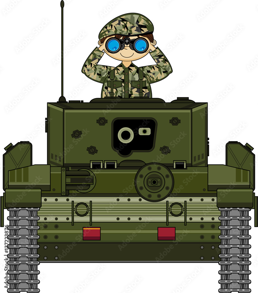 Cute Cartoon Soldier in Army Tank Stock Vector | Adobe Stock