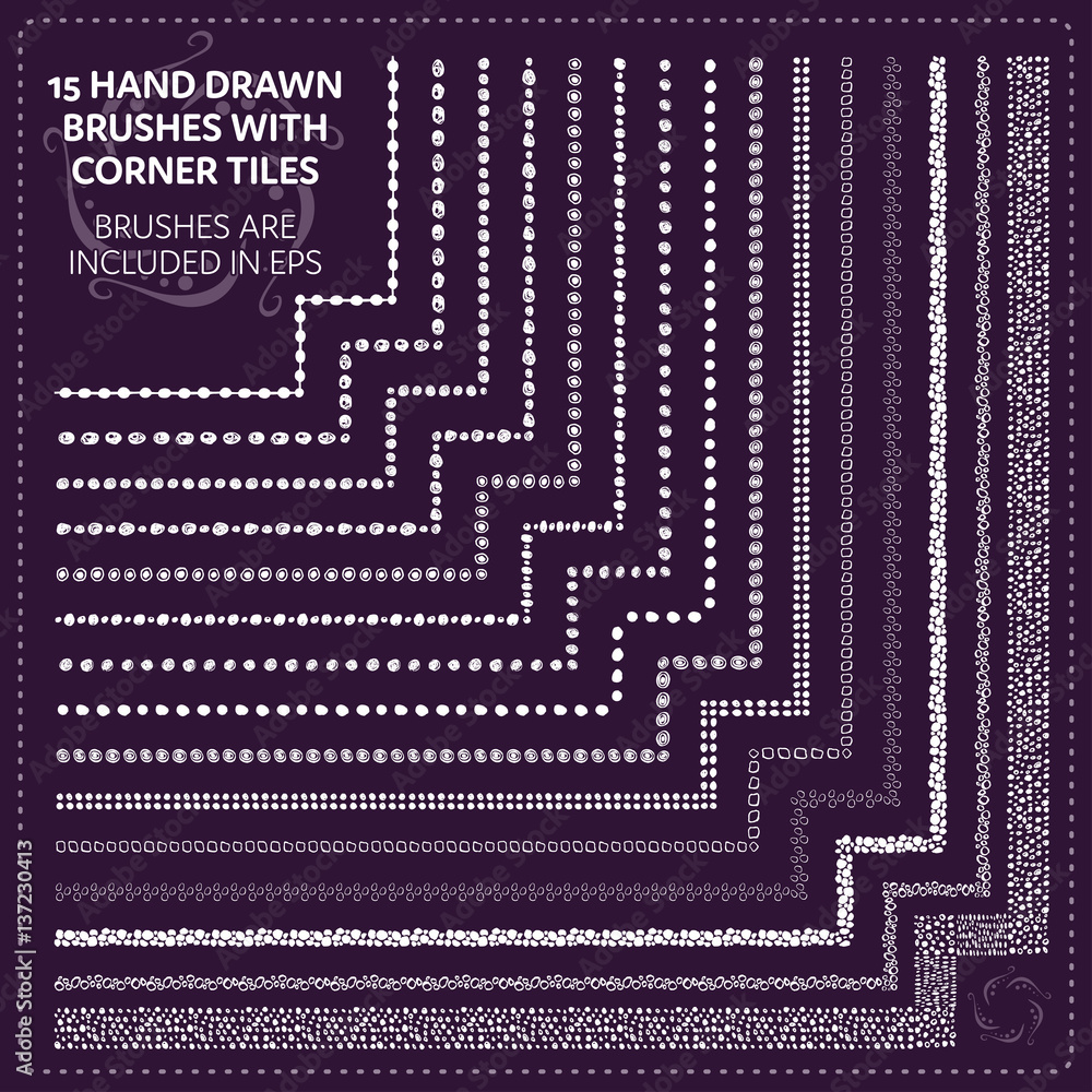 15 hand drawn brushes with tiles. Vector brushes and borders. Stones ...