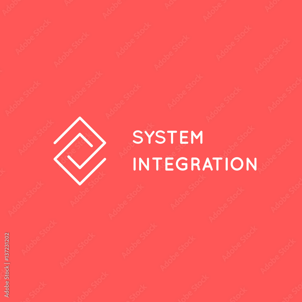 System Integration abstract logo. Warehouse Logistic line art logotype ...