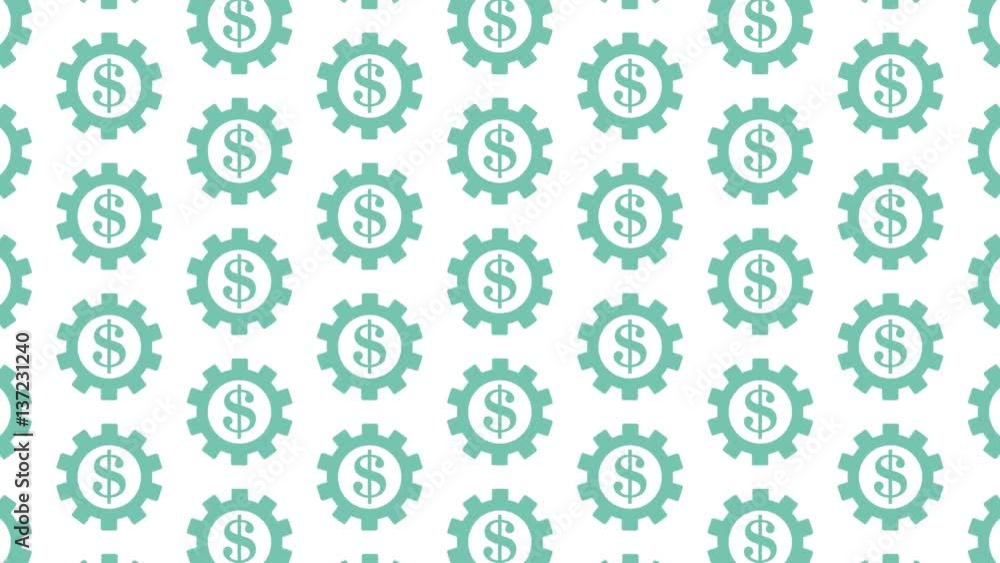 Dollar symbols in rotating gears looped animation background with alpha ...