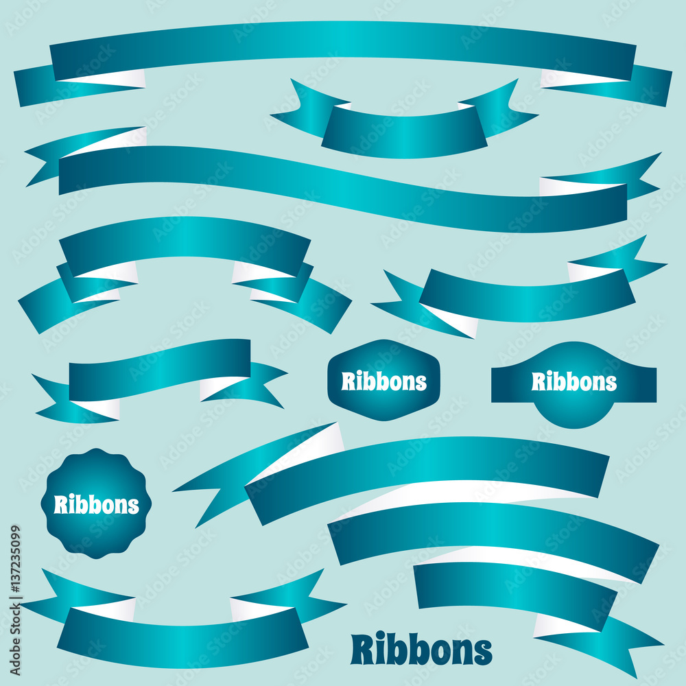 Turquoise vector retro ribbon banners Stock Vector | Adobe Stock