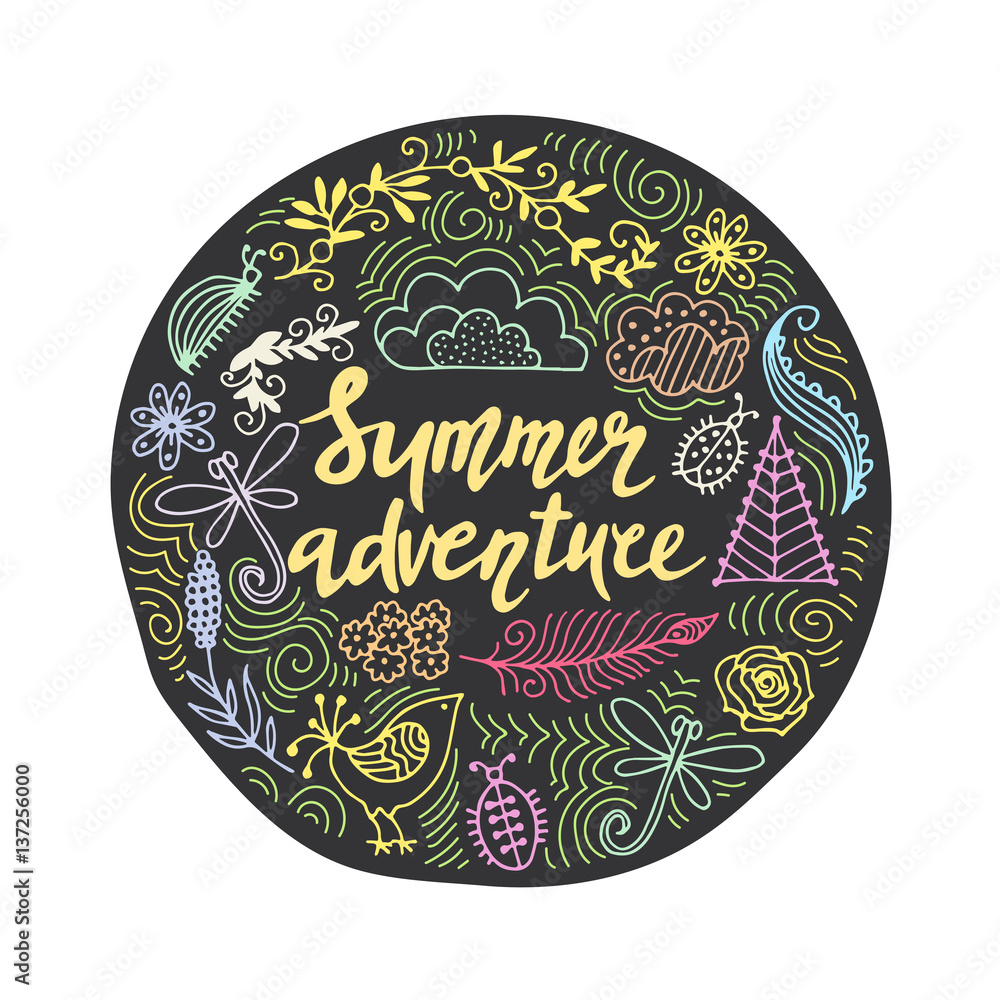 hand drawn summer themed phrases. Modern style lettering. Summer ...
