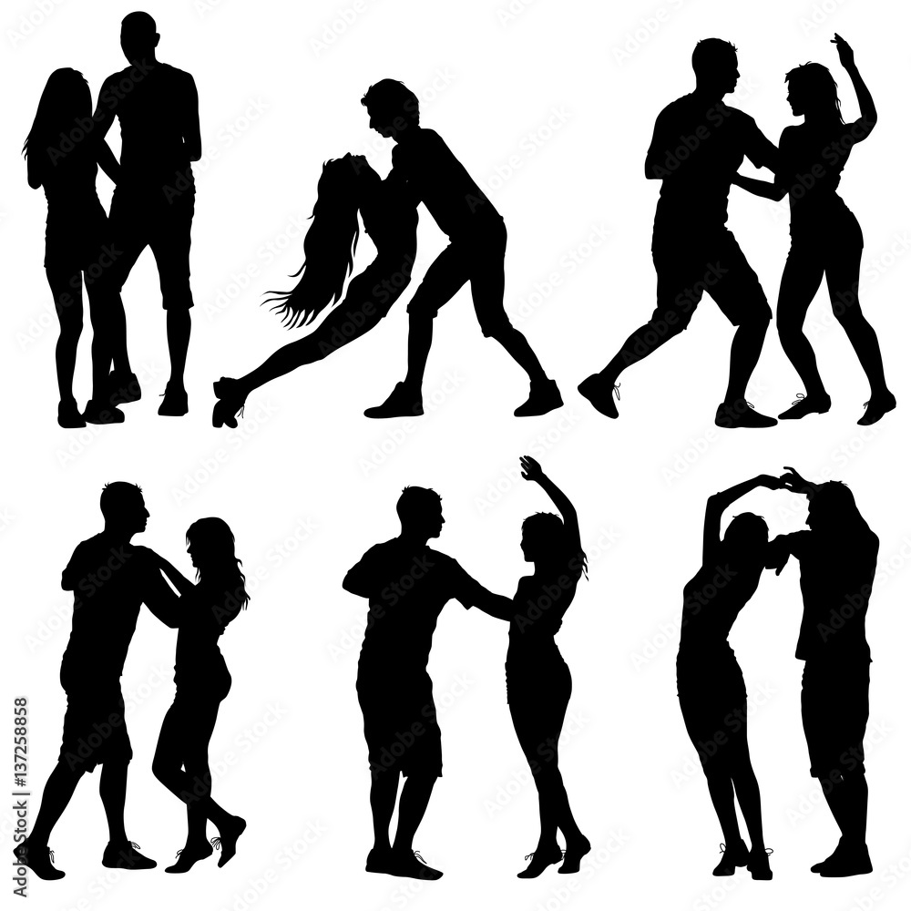 Black set silhouettes Dancing on white background. Vector illustration ...