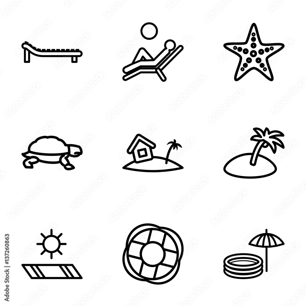 Set of 9 beach outline icons Stock Vector | Adobe Stock