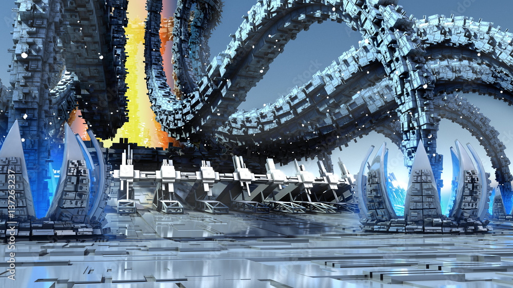 3D Illustration of organic architecture with a futuristic structure ...