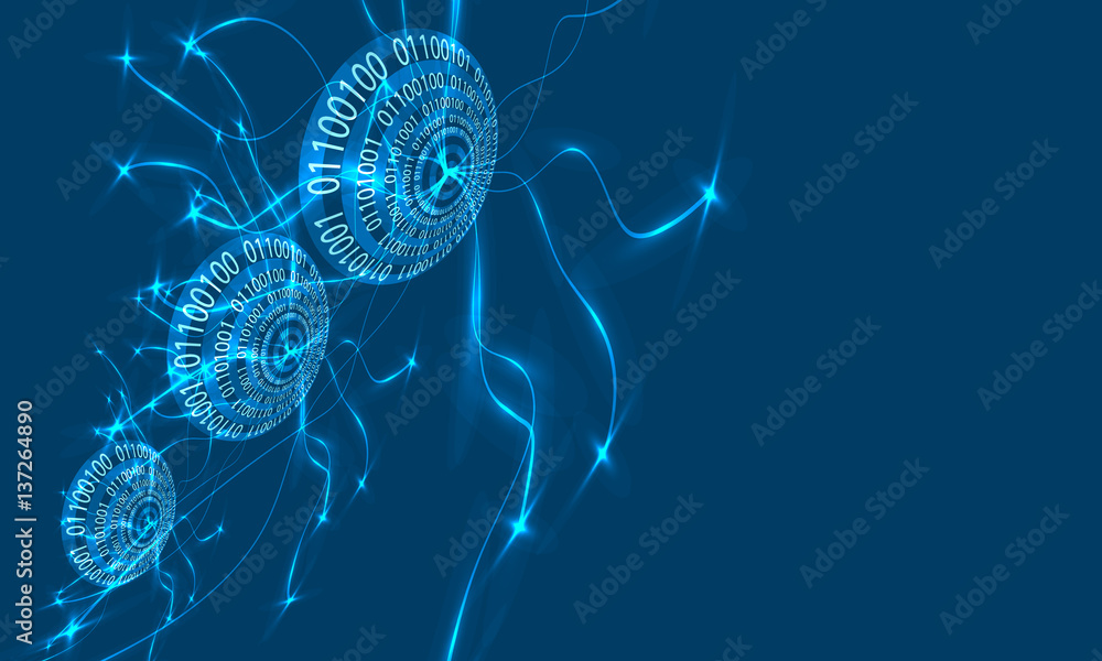 Futuristic vector circular objects with binary code and flare Stock ...