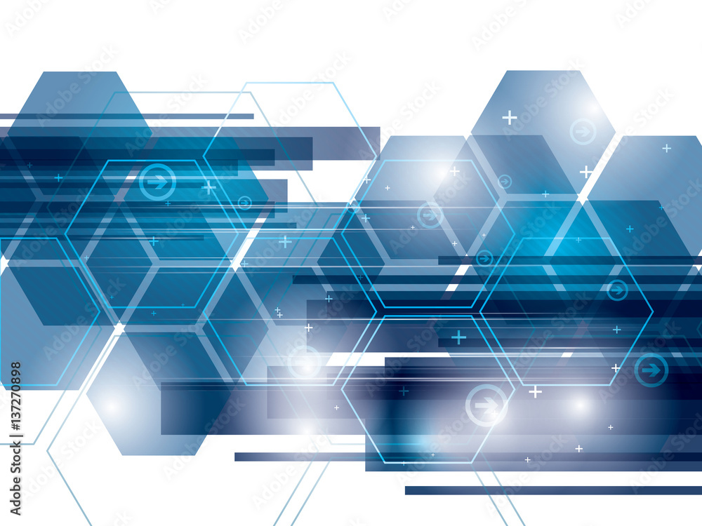 Blue abstract technology background with hexagons and arrows design ...
