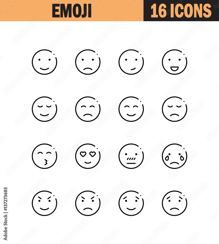 Emoji line set Stock Vector | Adobe Stock