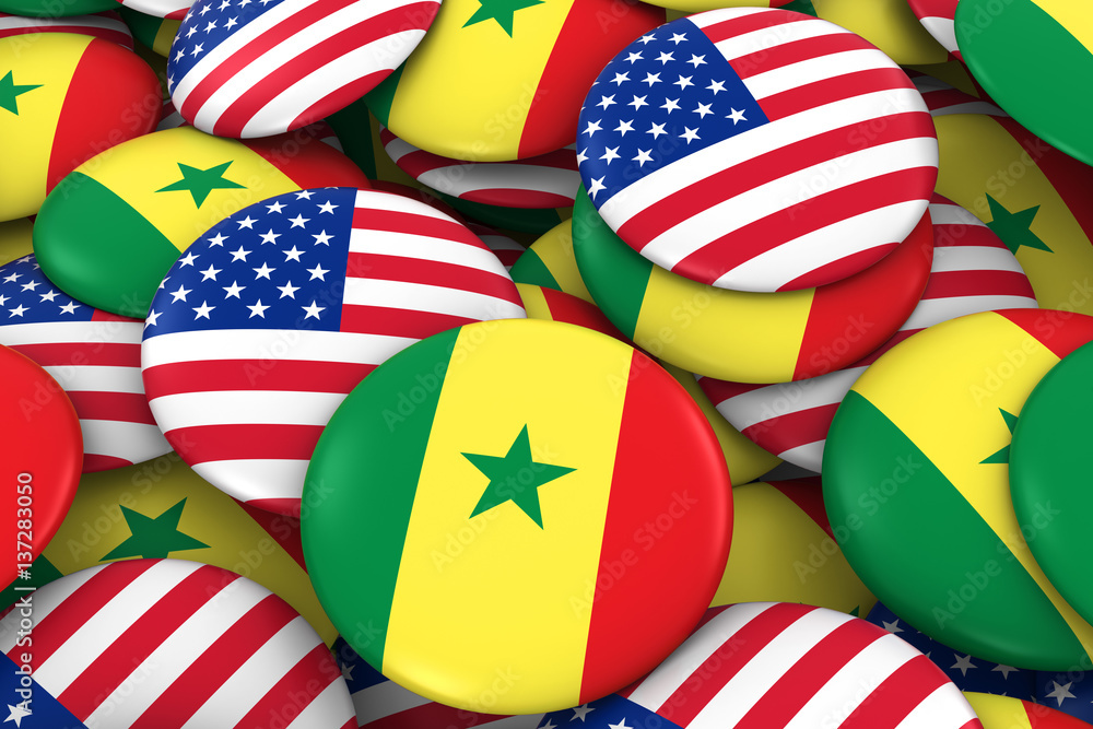 USA and Senegal Badges Background - Pile of American and Senegalese ...