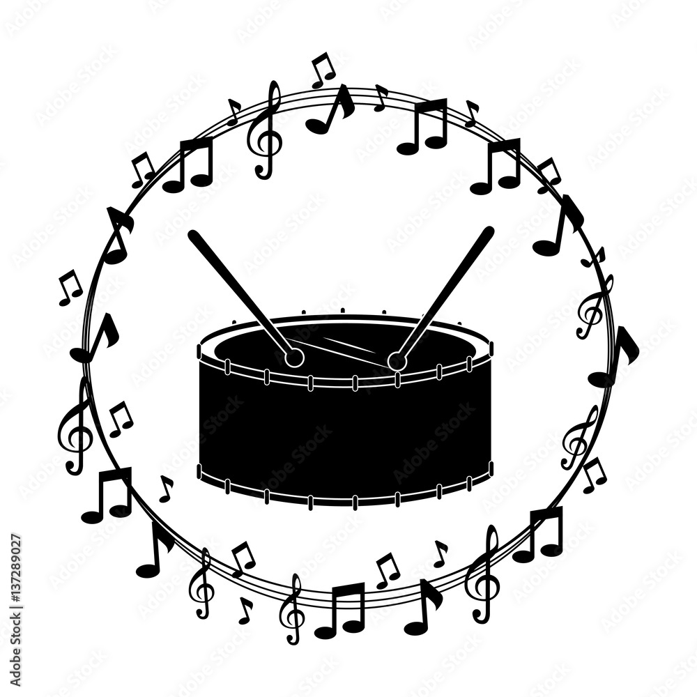 border musical notes with drump instrument musical vector illustration ...