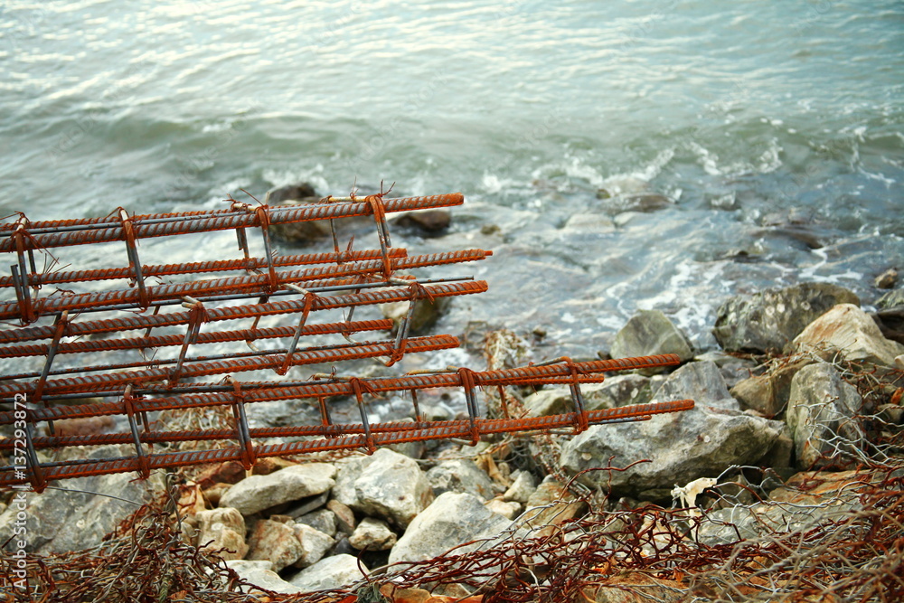Galvanized reinforcement square mesh roll among the coast represent the ...