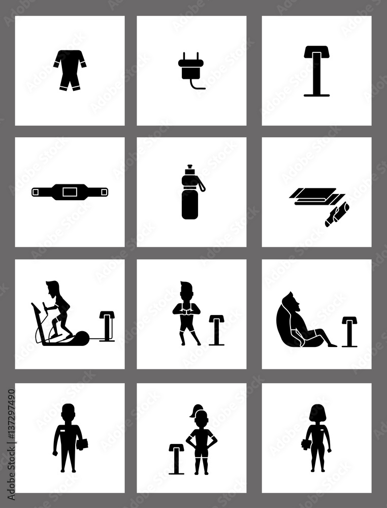 Ems training web icons set in flat style. Electric muscular stimulating ...
