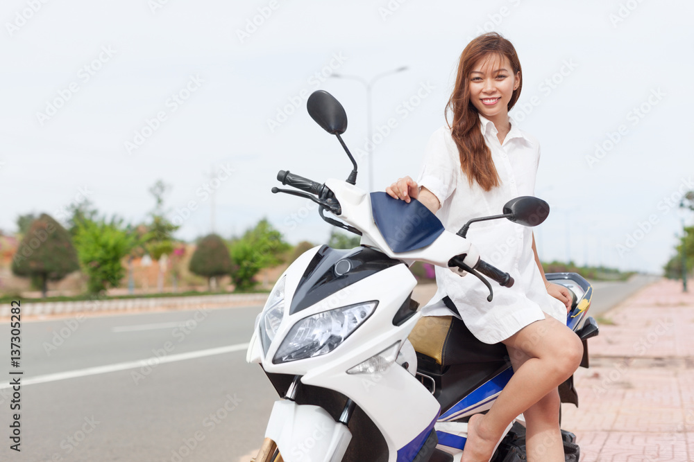 Beautiful Woman Motorcycle Young Asian Girl On Road With Motor Bike ...