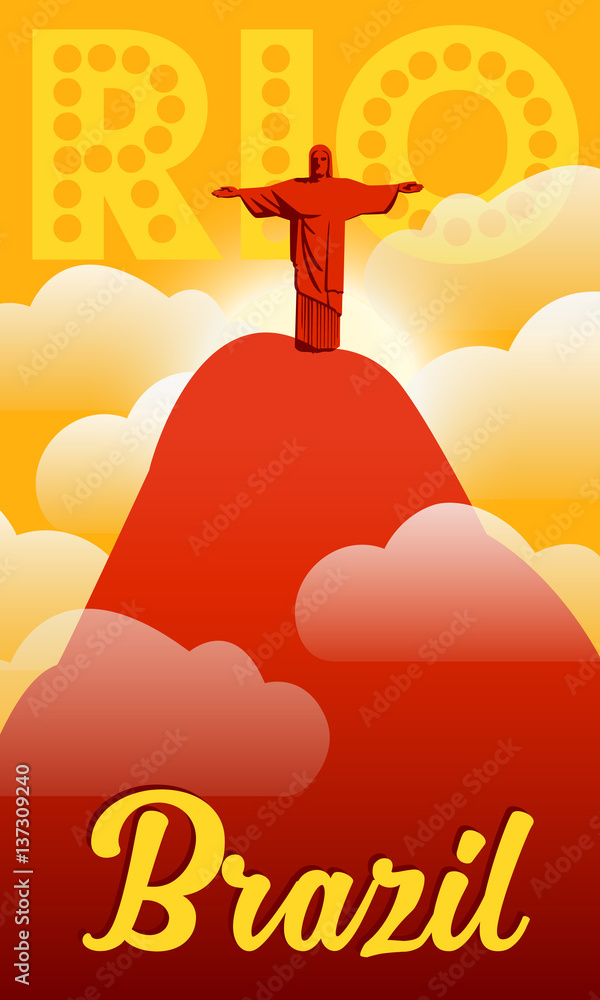 Christ the Redeemer Statue in Rio de Janeiro, Brazil. Vector poster ...