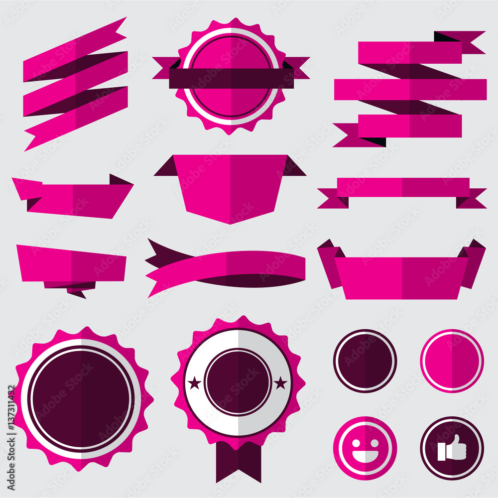 set of pink badges , labels and ribbons. flat design concept. branding ...