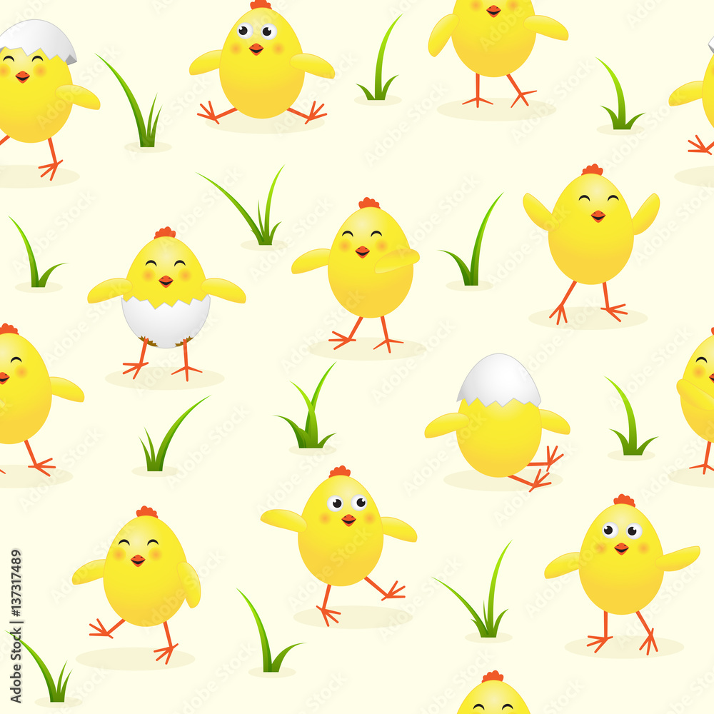Seamless yellow background with Easter chicks Stock Vector | Adobe Stock