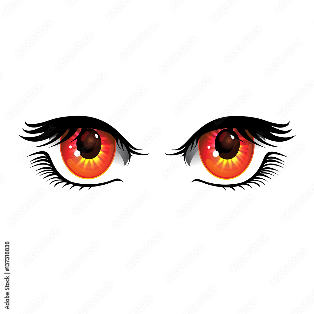 Cartoon eyes on white background. Anime style eyes with long eyelashes ...