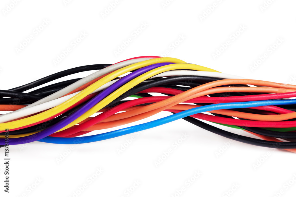 Colored computer wires. The cable from the computer power supply ...