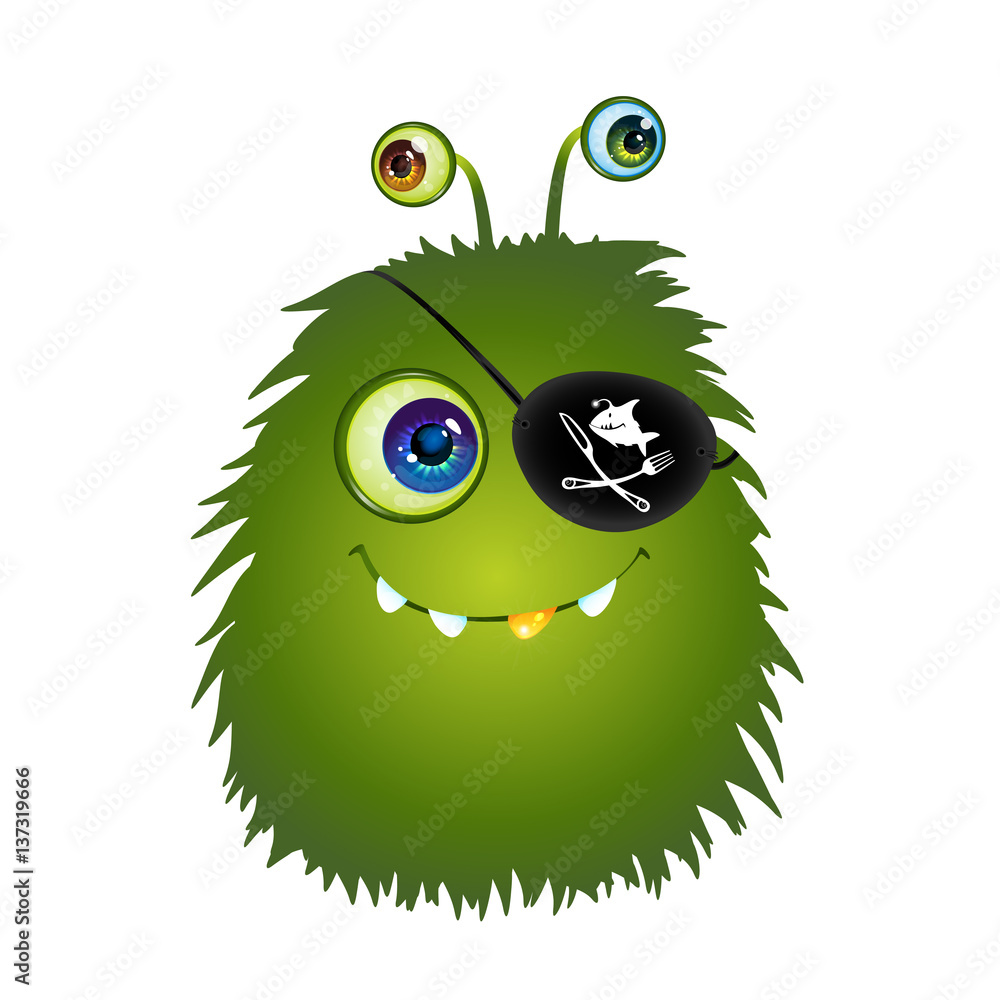 cartoon anime pirate monster with eyepatch and big toothy smile with ...