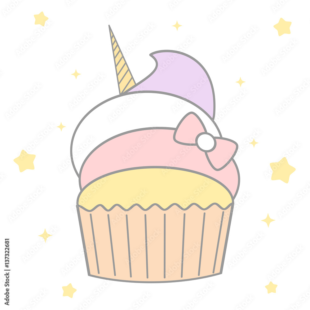 cute cartoon unicorn cupcake vector illustration Stock Vector | Adobe Stock