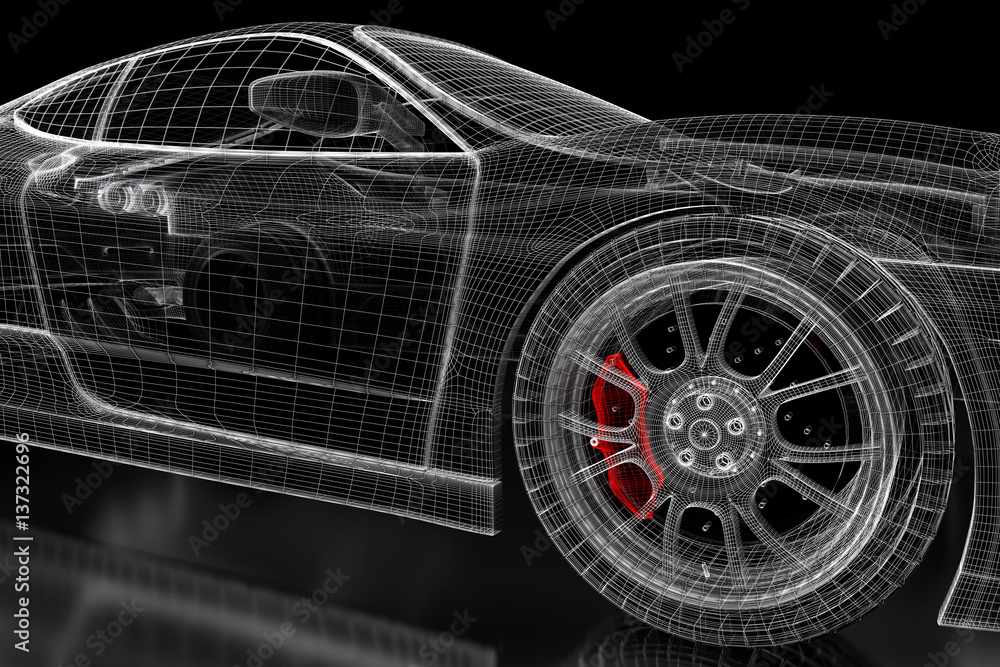 Illustrazione Stock 3D car mesh on a black | Adobe Stock