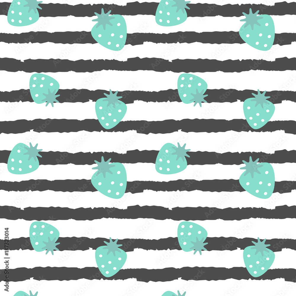 blue strawberry on striped background seamless vector pattern ...