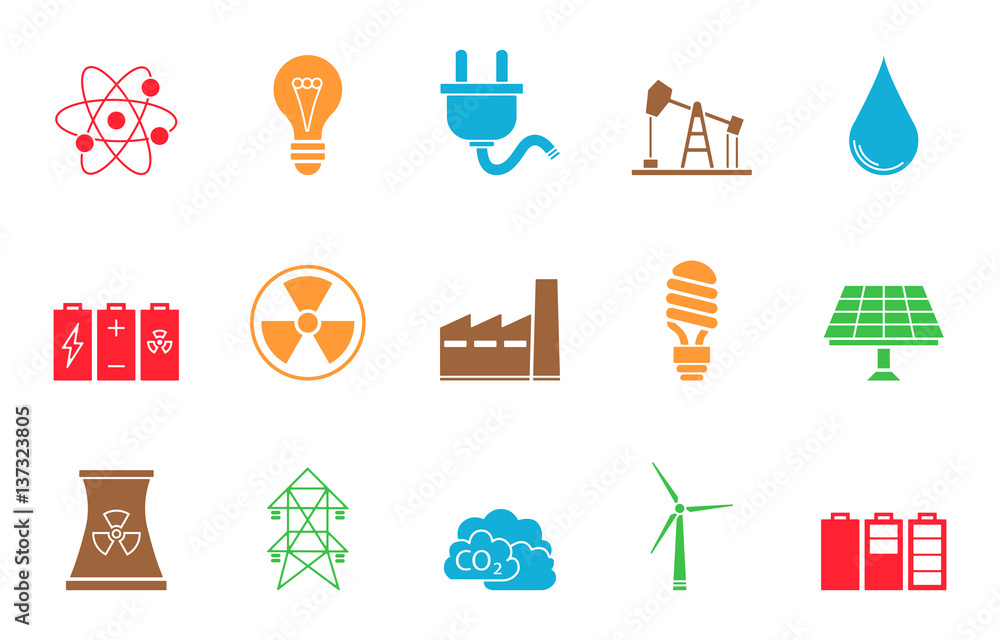Energie Iconset - Farbe Stock-Vektorgrafik | Adobe Stock