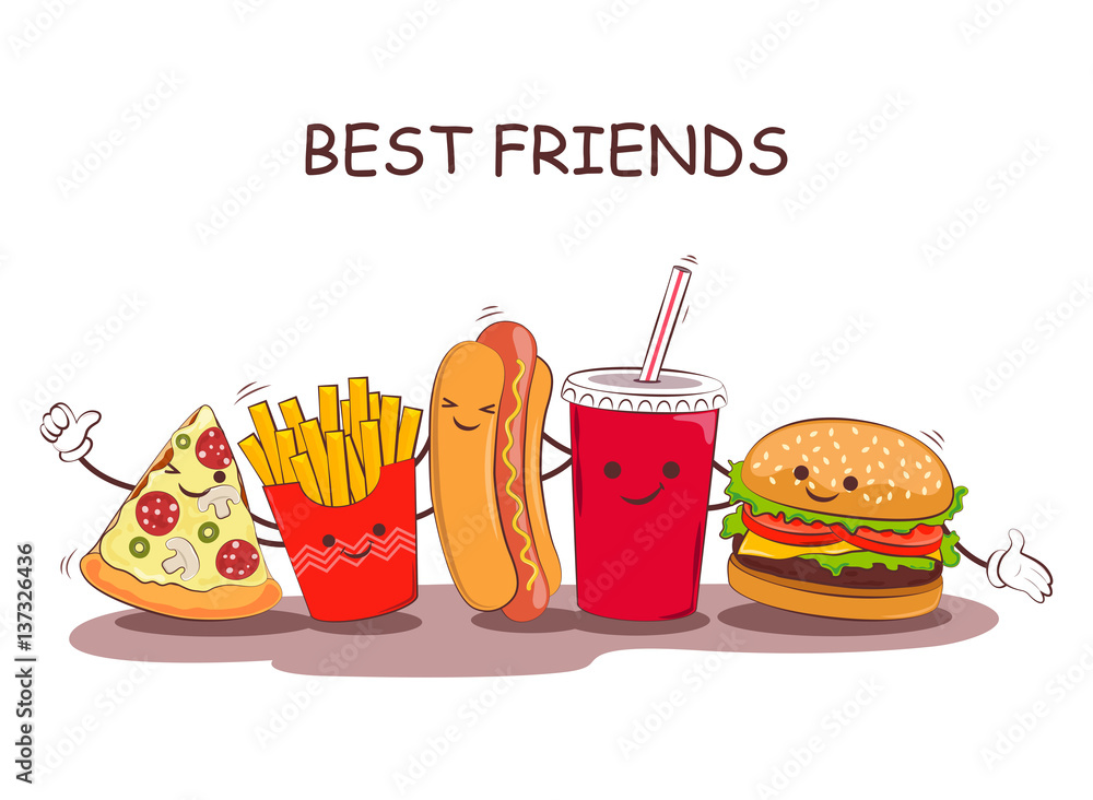 Fast food. Vector illustration of fast food. Cute best friends picture ...
