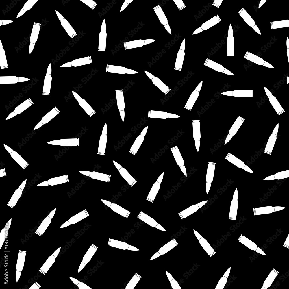 bullet gun. white combat cartridge. seamless pattern. black background ...