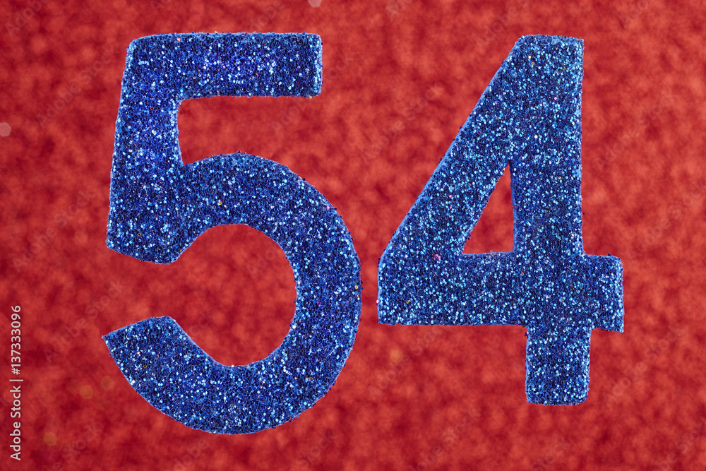 Number fifty-four blue over a red background. Anniversary. Stock Photo ...