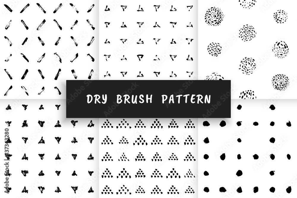 Set Pattern grunge hand-drawing with a dry brush in black ink made of ...