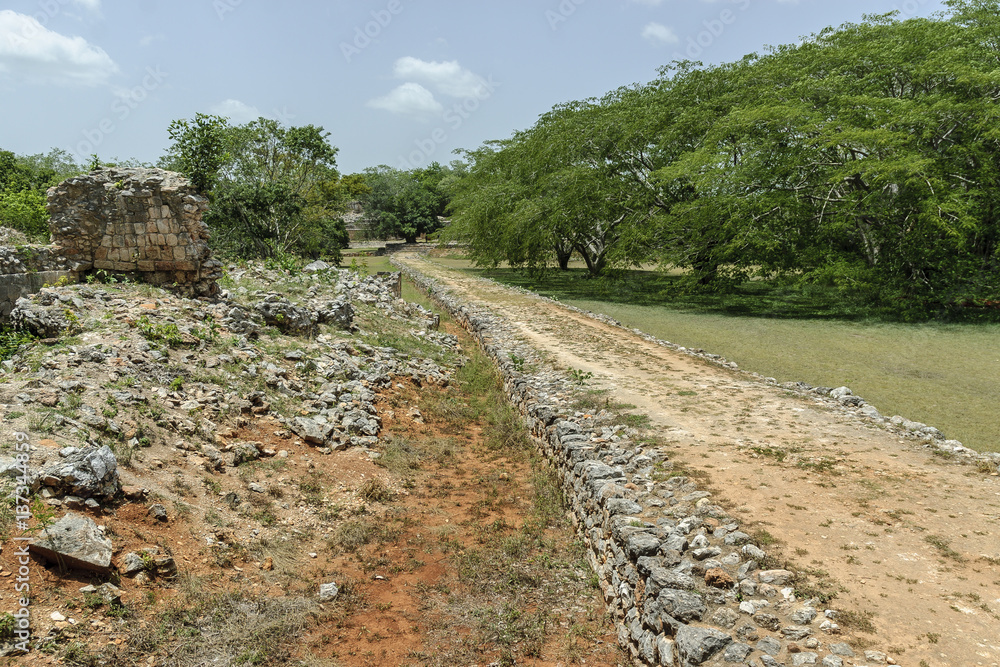 sight of the sacbe inside the Mayan archaeological Labna enclosure in ...
