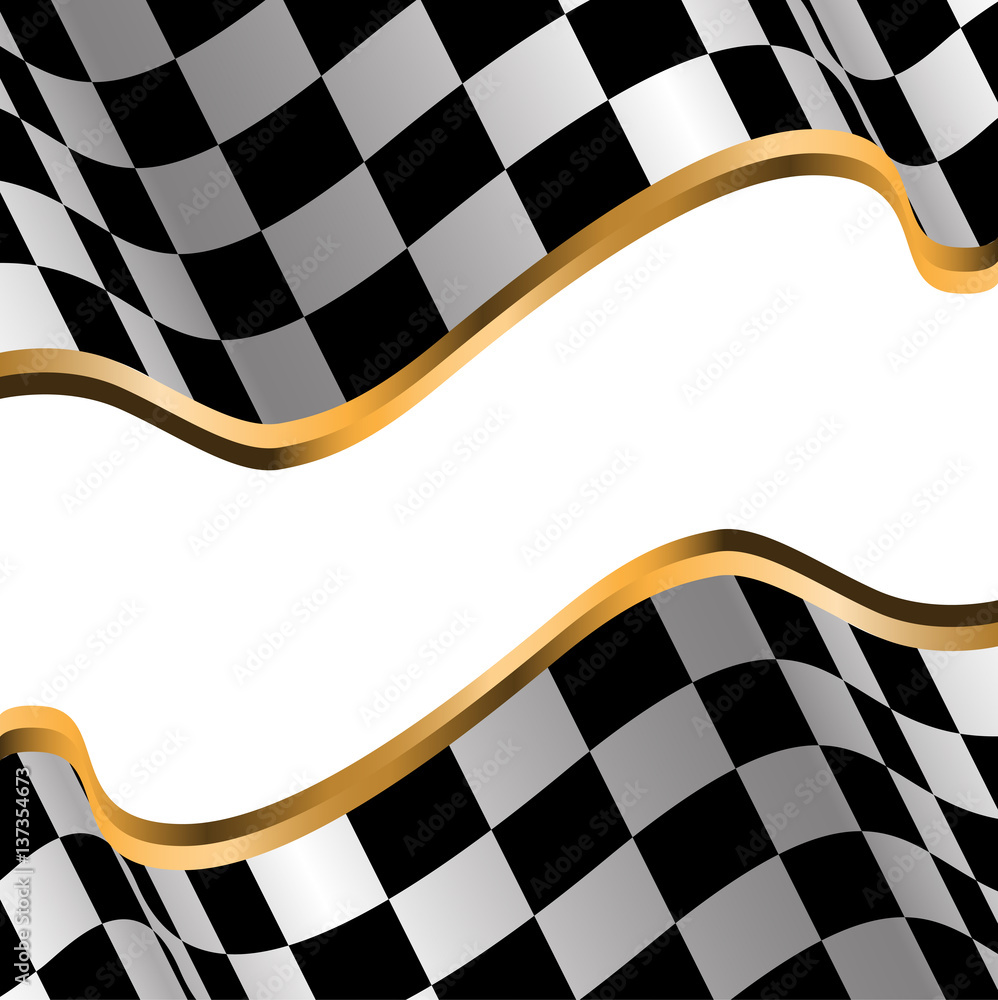 Checkered flag gold line and white blank space design race sport ...