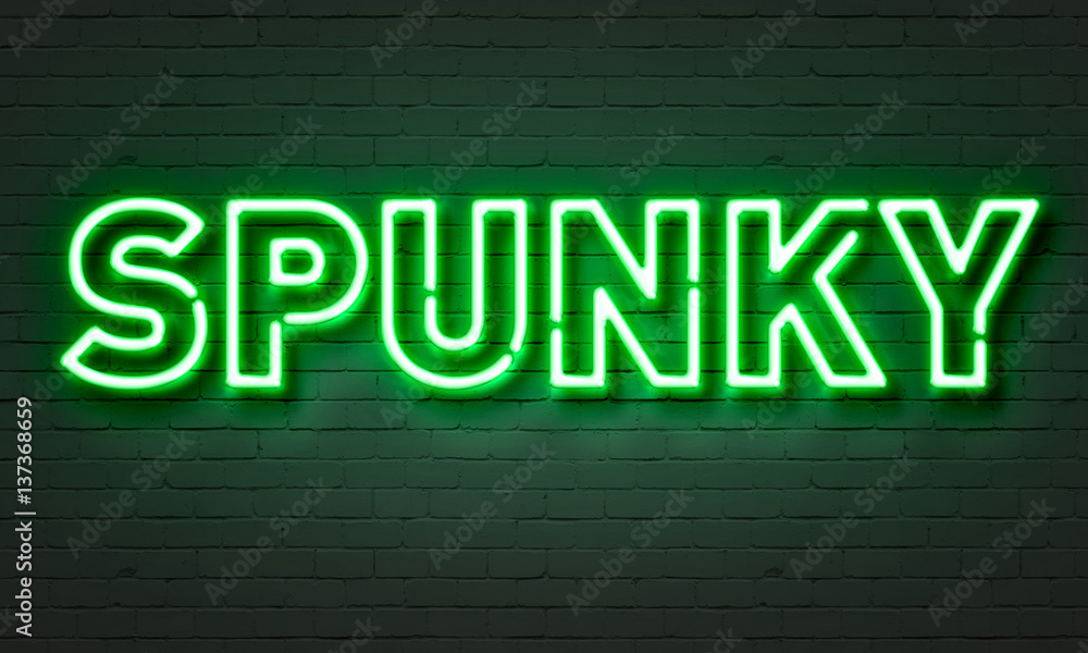 Spunky neon sign on brick wall background. Stock Illustration | Adobe Stock