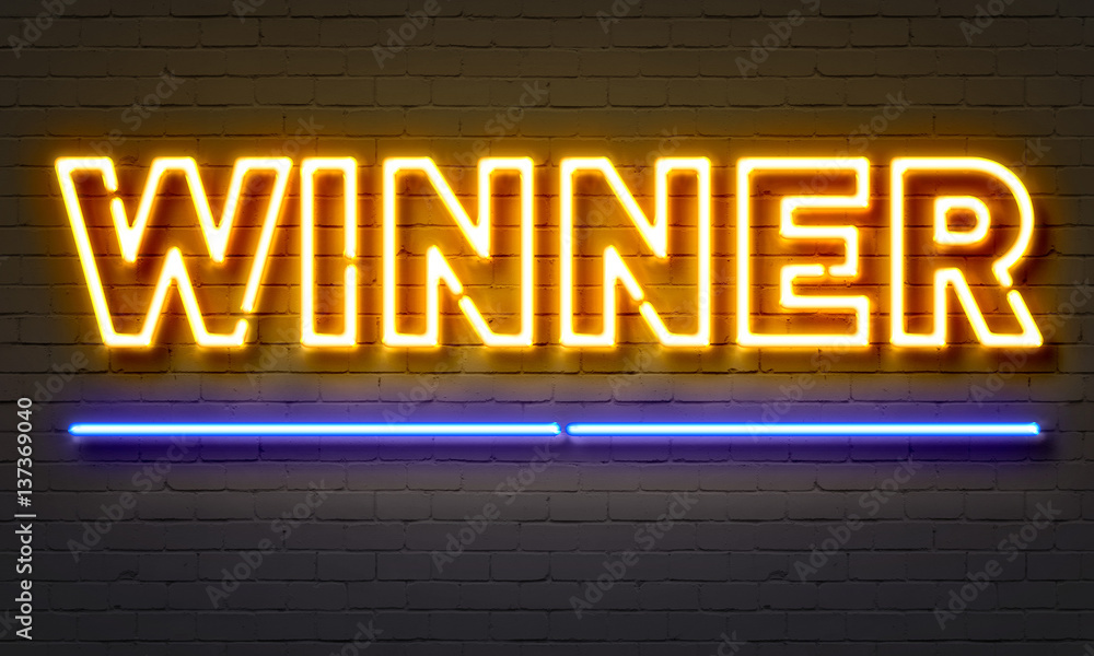 Winner neon sign on brick wall background. Stock Illustration | Adobe Stock