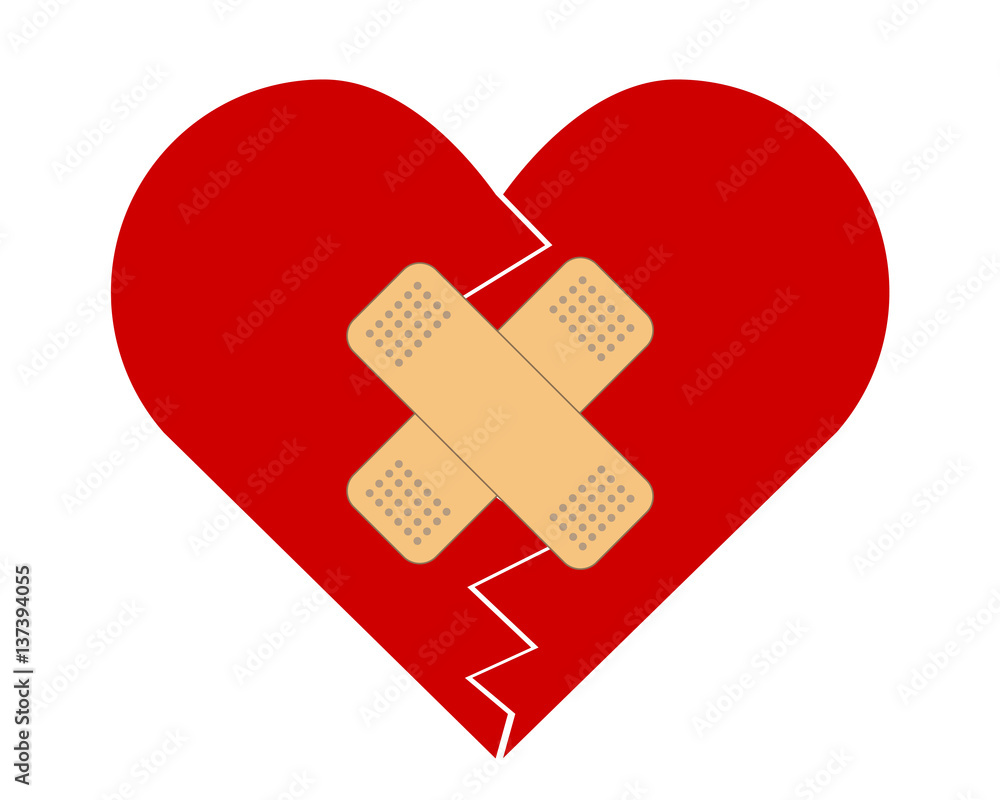 Vettoriale Stock cuore spezzato riparato con cerotto disegno vettoriale ...