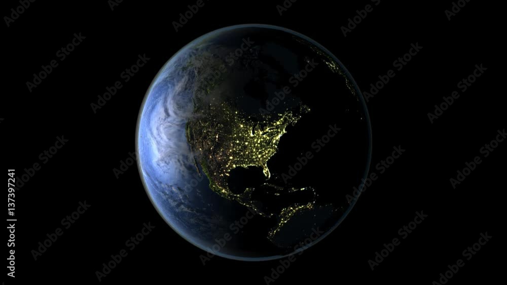 Satellite view of day-night transition above North America with visible ...