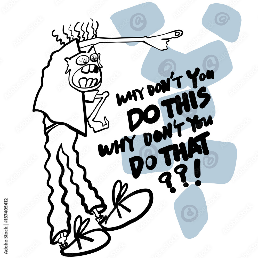 cartoon comic vector of pushy greedy boss with tons of email and ...